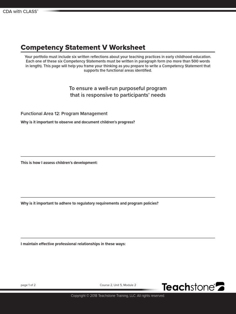 Worksheet CompetencyStatementV | PDF