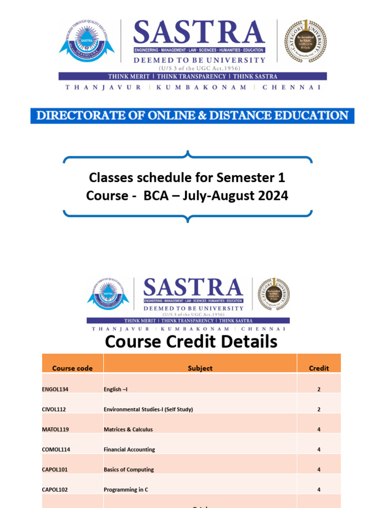 BCA Semester 1 Class Schedule 2024 | PDF | Educational Assessment And ...