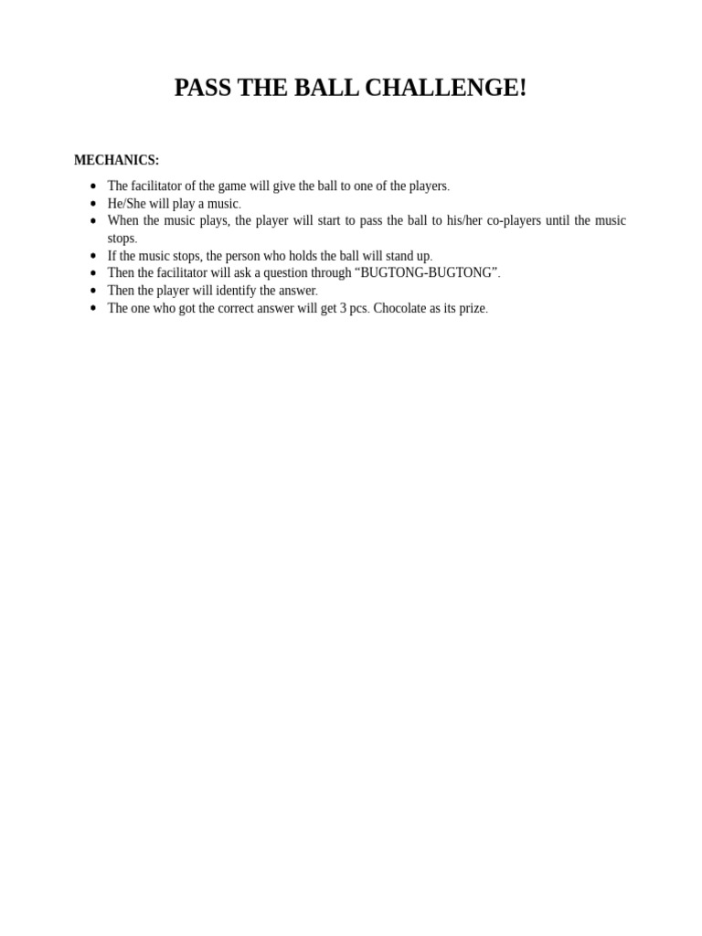 Pass the Ball Challenge Game Rules | PDF