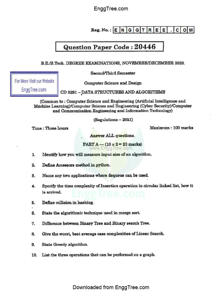 CD3291 Data Structures and Algorithms Nov Dec 2023 Question Paper ... CD3291 Data Structures and Algorithms Nov Dec 2023 Question Paper ...