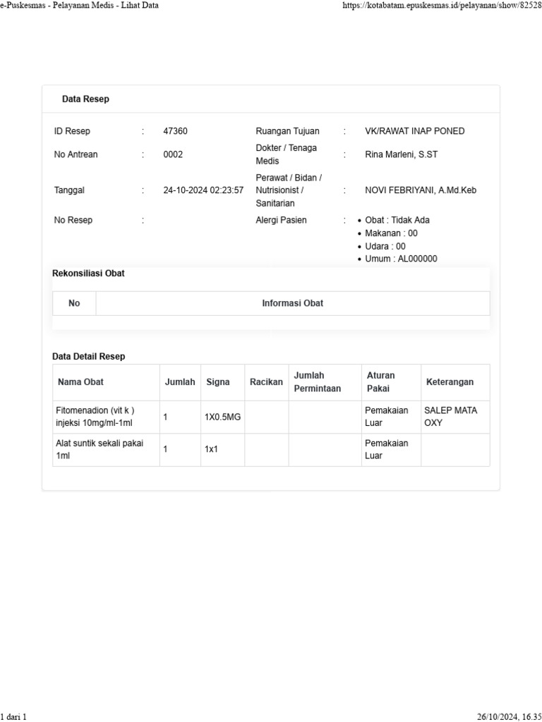 E-Puskesmas - BY. NY. M4 - Lihat Data | PDF