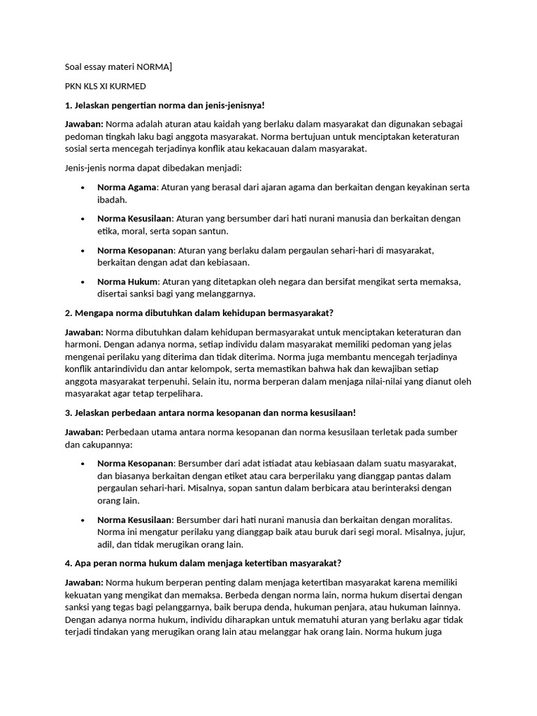 XII Soal Essay Materi NORMA | PDF