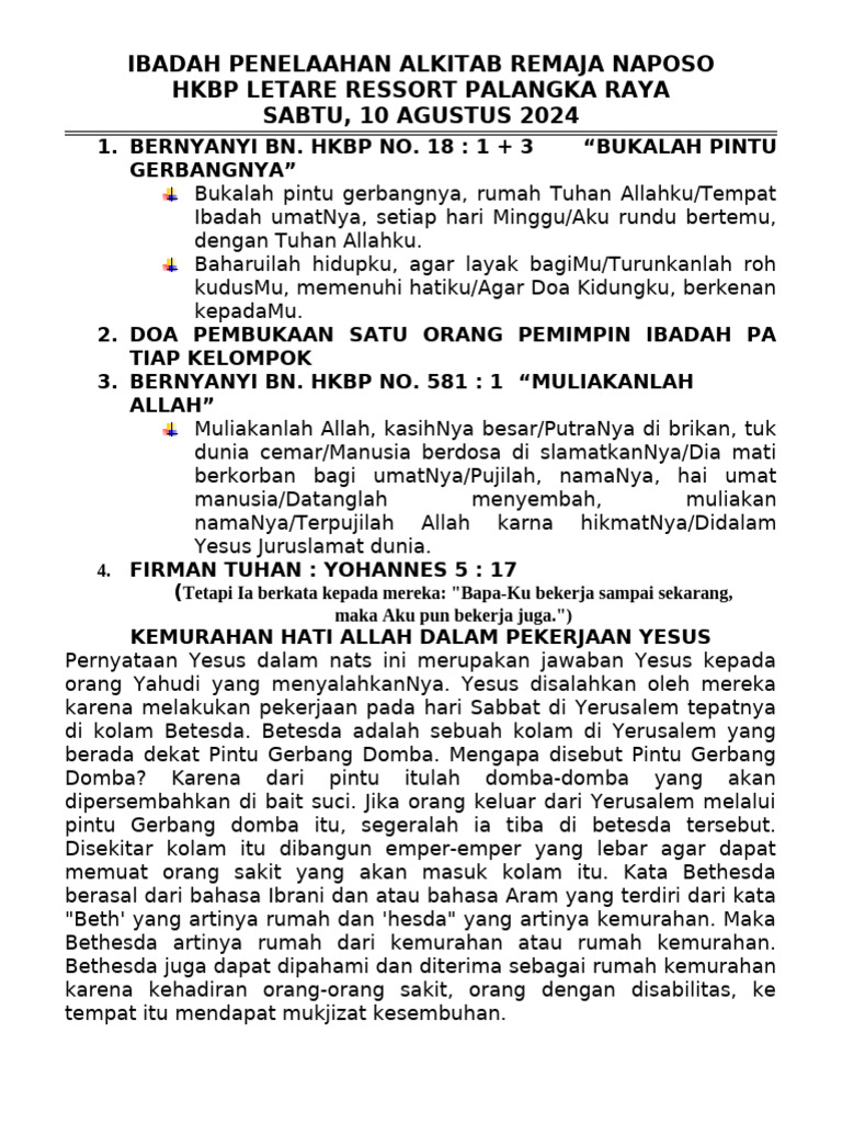 Ibadah Penelaahan Alkitab Remaja Naposo | PDF