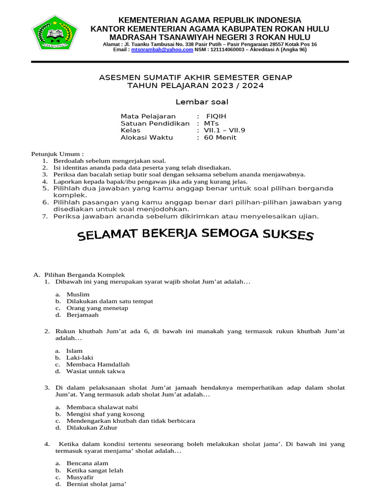 Soal Buk Salamah Vii | PDF