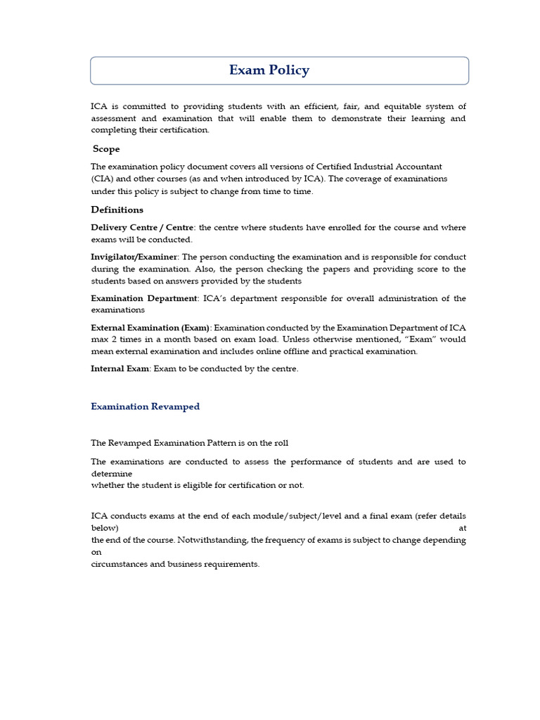 Exam Policy | PDF | Finance & Money Management