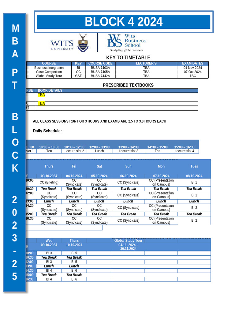 Block 4 MBA PT JUNE 2023-2025 BLOCK RELEASE - BLOCK 4 2024 | PDF