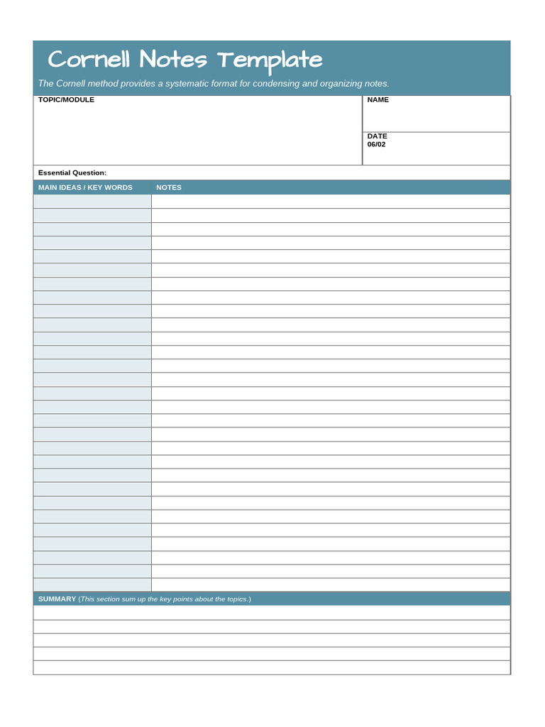 Cornell Notes Template | PDF | Art