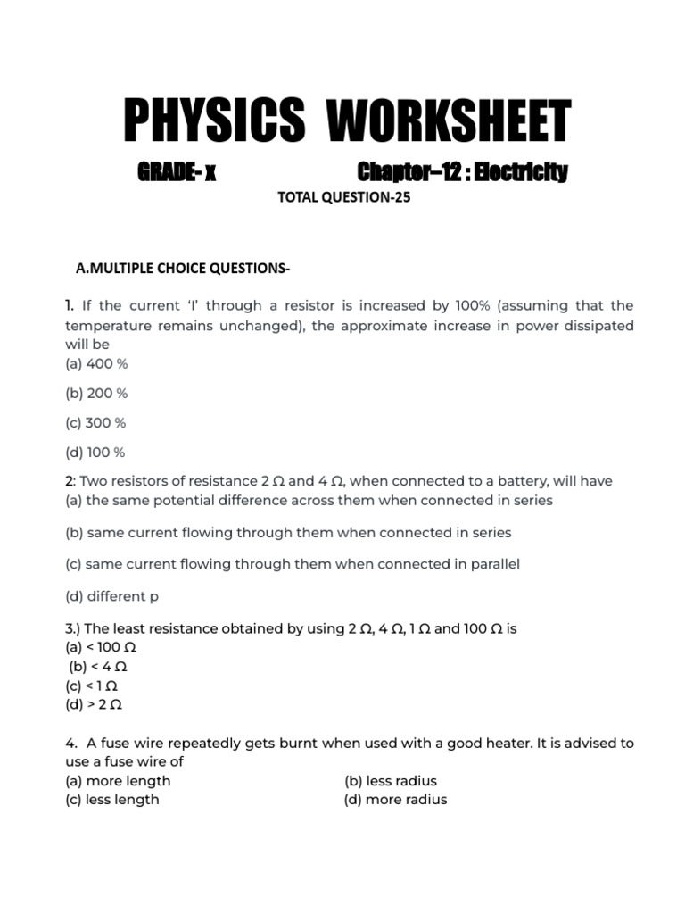 G10 physics Worksheet | PDF | Electrical Resistance And Conductance | Series And Parallel Circuits