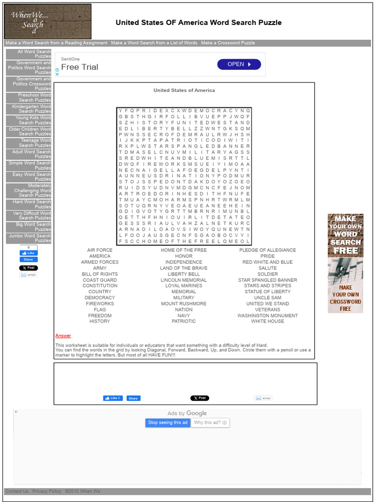 United States OF America Word Search Puzzle | PDF | Word Search