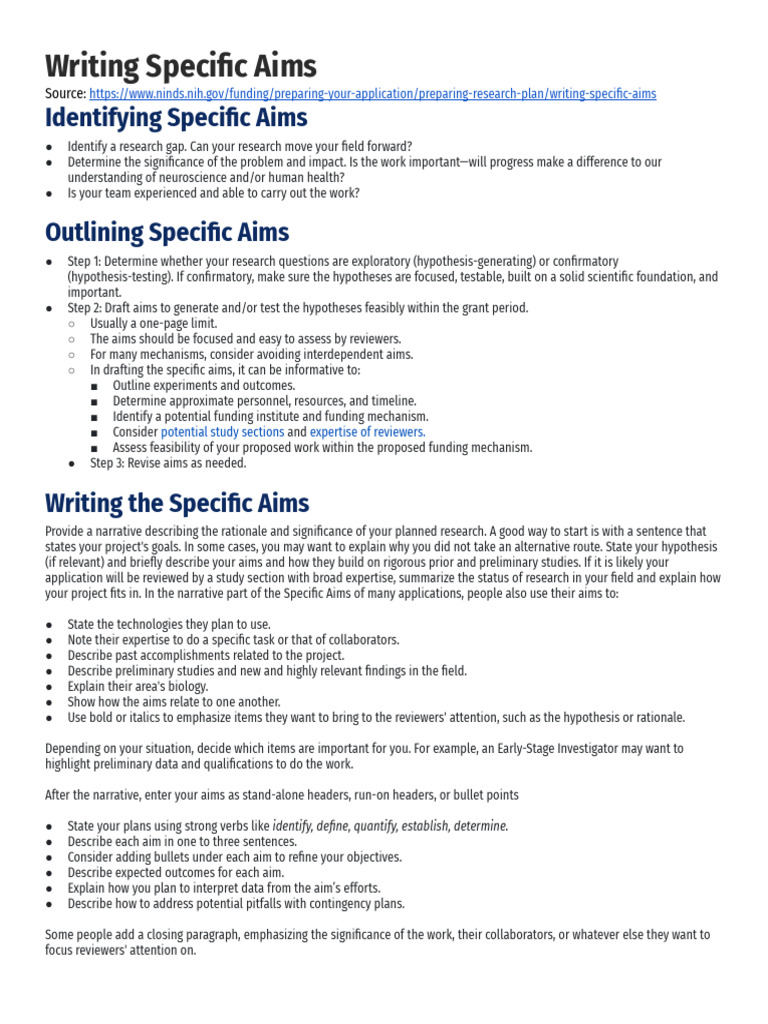 Writing Specific Aims | PDF | Hypothesis | Scientific Method