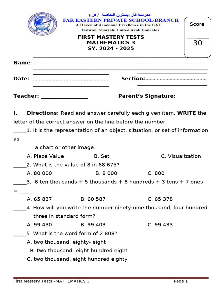 First Mastery Tests Mathematics 3 | PDF | Mathematics