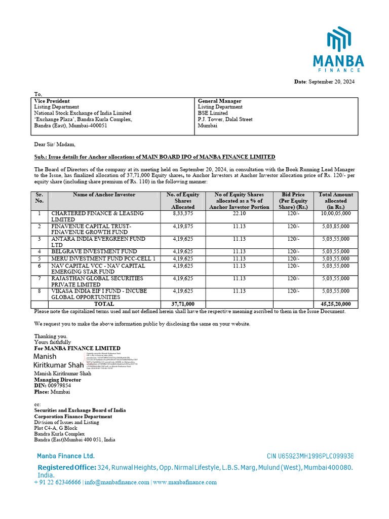 Manba Finance Anchor Allocation Report | PDF | Investment Fund | Business