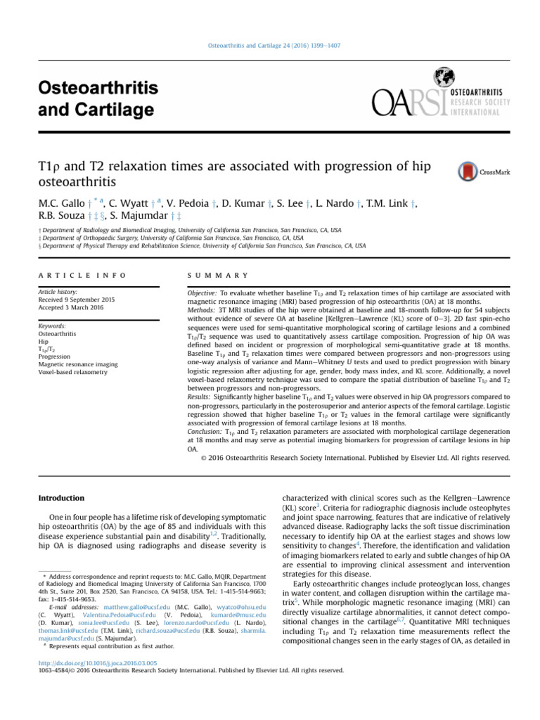 2016 OARSi Good | PDF | Magnetic Resonance Imaging | Hip