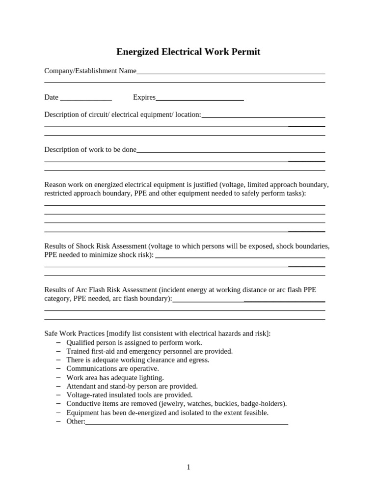Energized Electrical Work Permit | PDF | Electric Power | Occupational Safety And Health