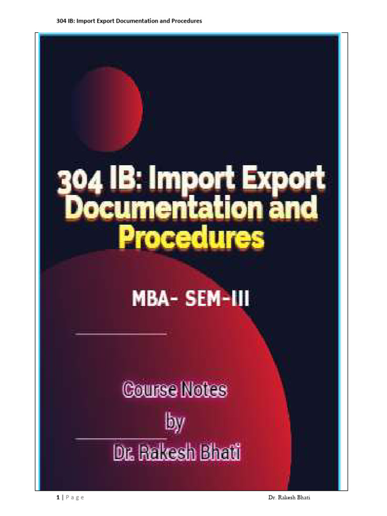 Import Export Documentation and Procedures | PDF | Market (Economics ...