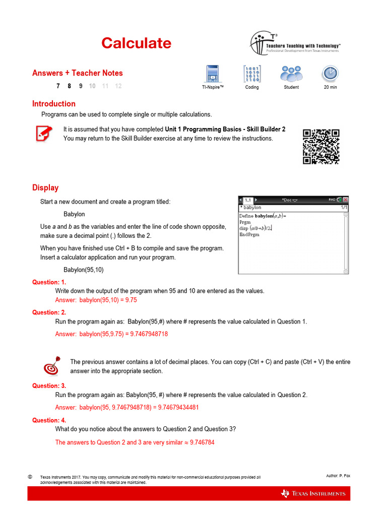 TI Codes U1 SB2 Calculate Answers | PDF | Numbers | Square Root