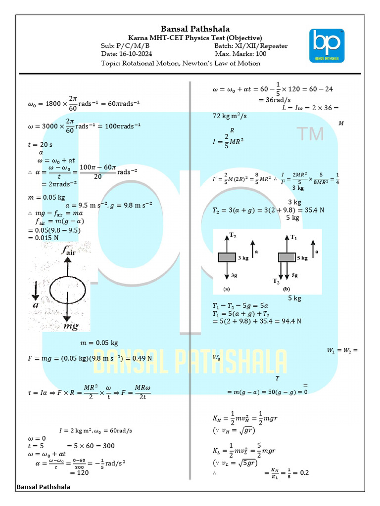 16-10-2024 Karna MHT-CET PCM Solutions | PDF | Rotation Around A Fixed Axis | Molecular Orbital