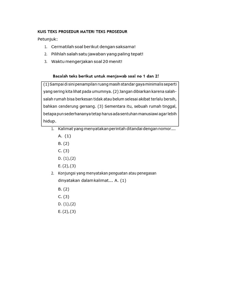 Kuis Teks Prosedur untuk Kelas 5-9 | PDF