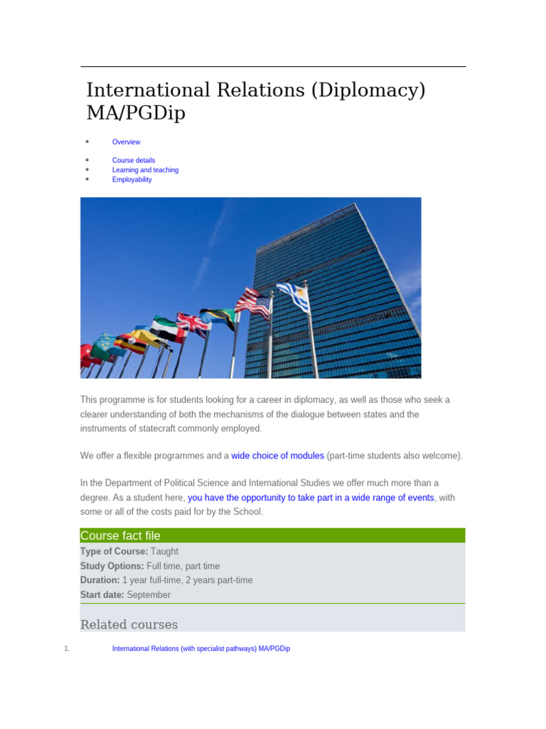 International Relations and Diplomacy MA | PDF | Diplomacy ...
