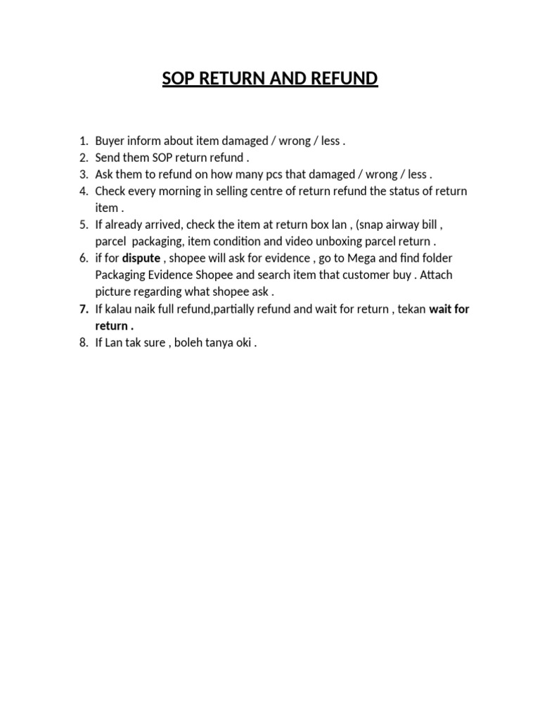 Sop Return and Refund | PDF | Career & Growth