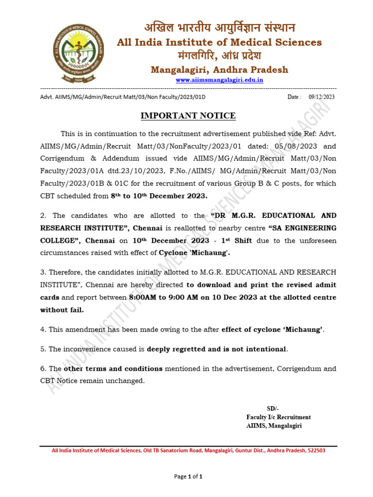 Important Notice 01D Non Faculty Recruitment | PDF | South India | Tamils