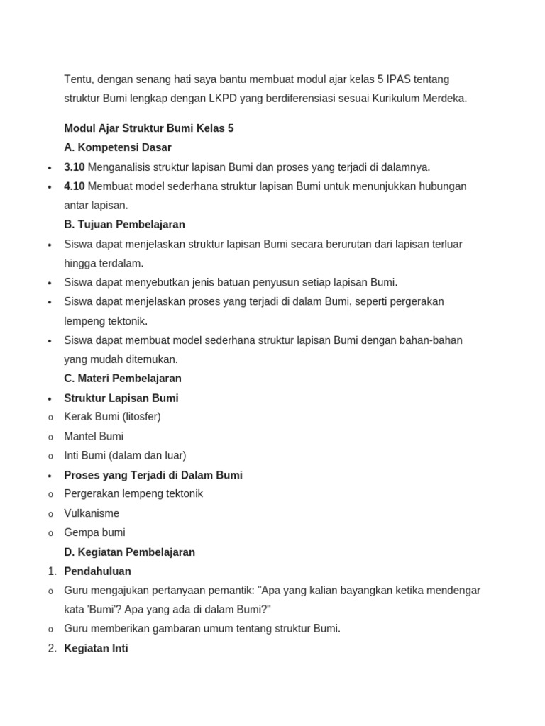 Modul Ajar Struktur Bumi Kelas 5 | PDF | Sains & Matematika