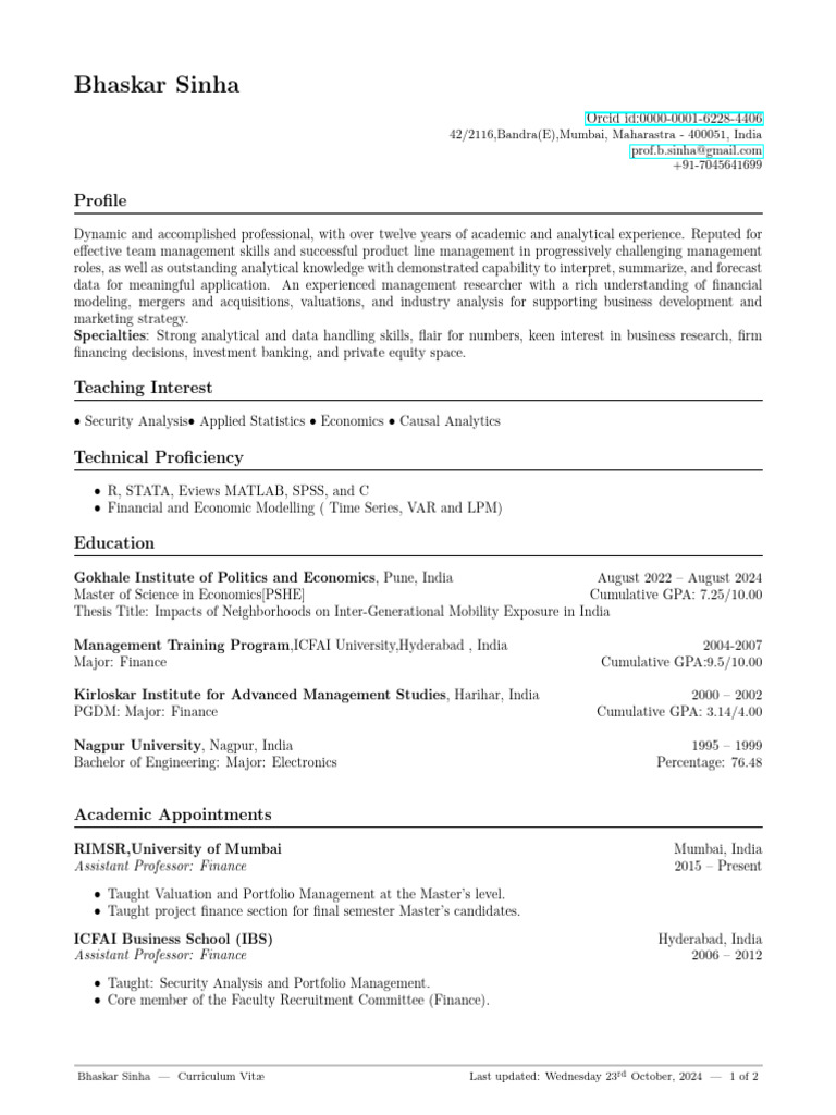 bhaskar_RIMSR_CV (1) | PDF | Economies