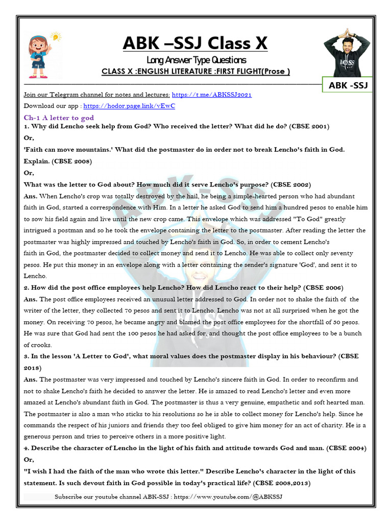 Long Answer Type Questions First Flight Class 10 English | PDF | Tea