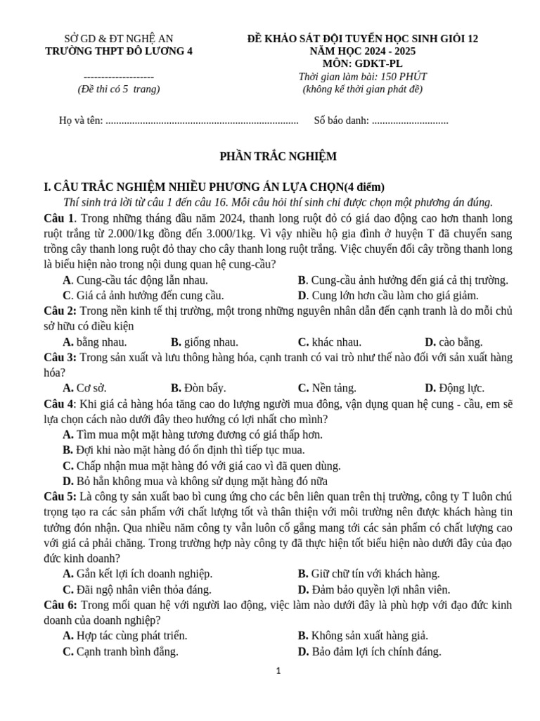 8, ĐỀ GDKT&PL, C VÂN | PDF