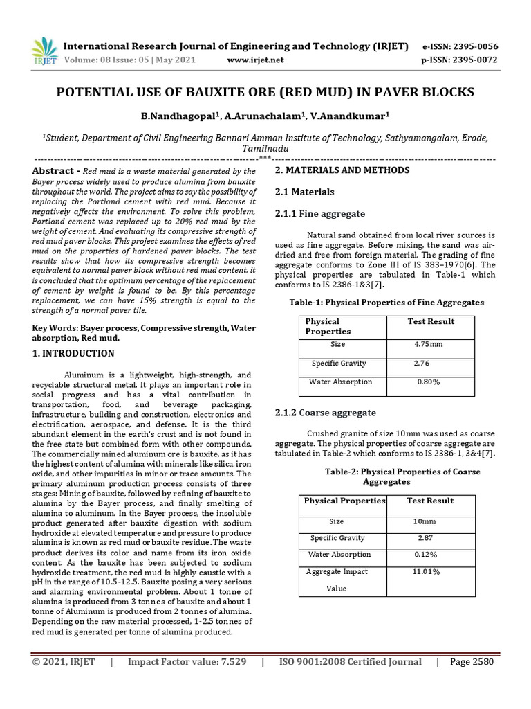 Potential Use of Bauxite Ore Red Mud in | PDF | Aluminium | Building ...