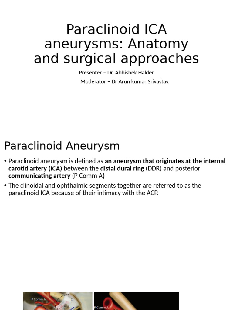 Paraclinoid ICA Aneurysm Surgery | PDF | Human Head And Neck | Human ...