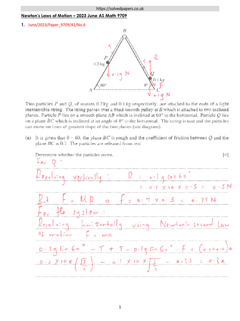 2023J Newton S Laws of Motion As Math 9709 Solved | PDF