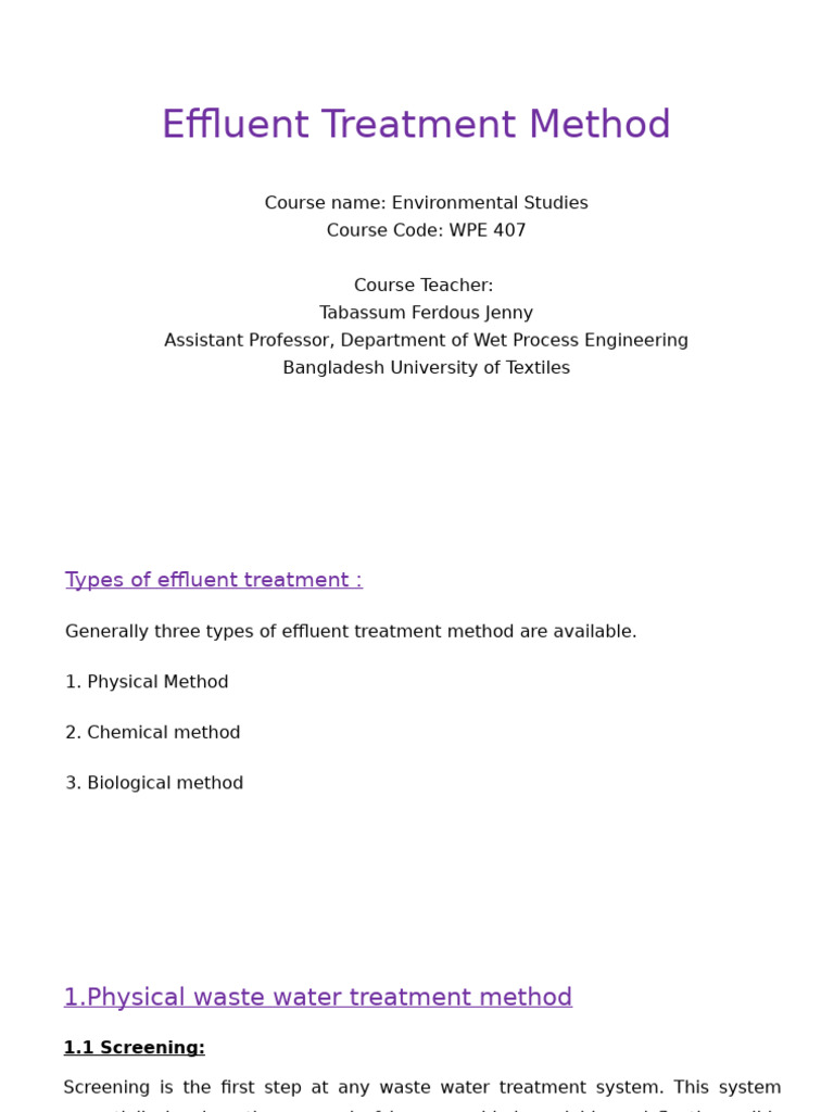 Effluent Treatment Methods Overview | PDF | Sewage Treatment ...