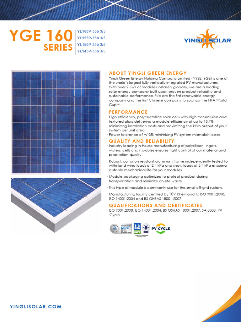 145 &160Wp Solar Panel Datasheet | PDF | Photovoltaics | Sustainable Energy