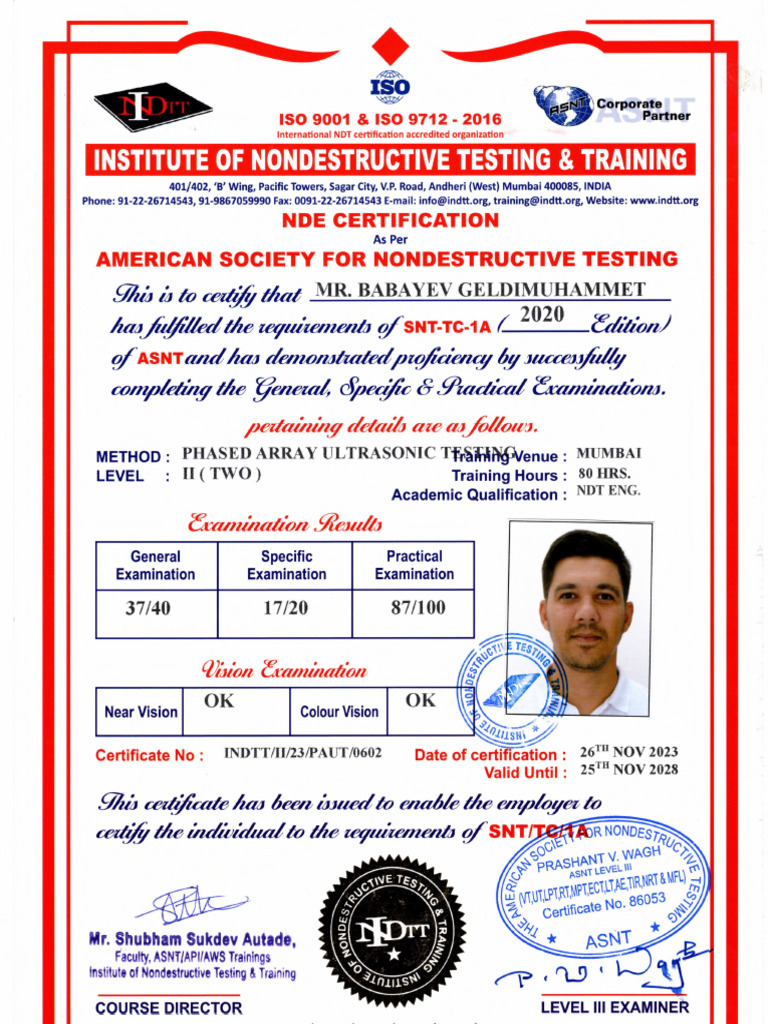 NDT Certification ISO 9001 & 9712 | PDF