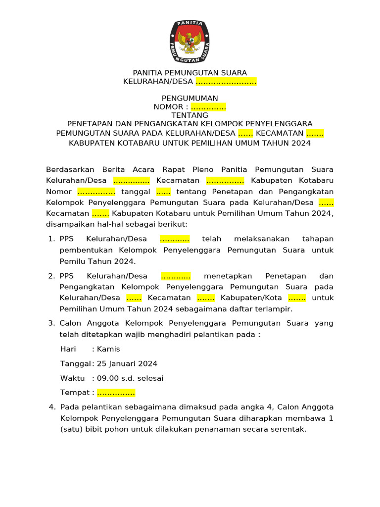 Format Pengumuman Pengangkatan KPPS | PDF