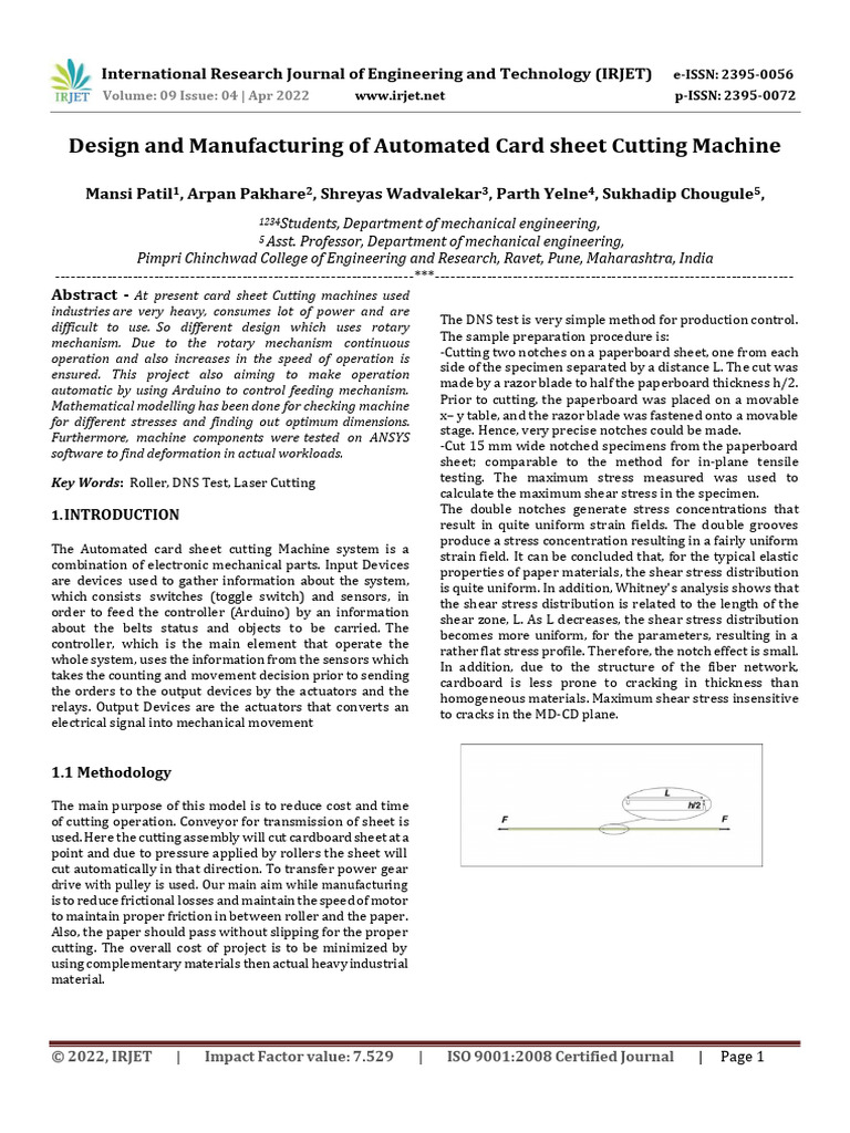 Design And Manufacturing Of Automated Card Sheet Cutting Machine Pdf