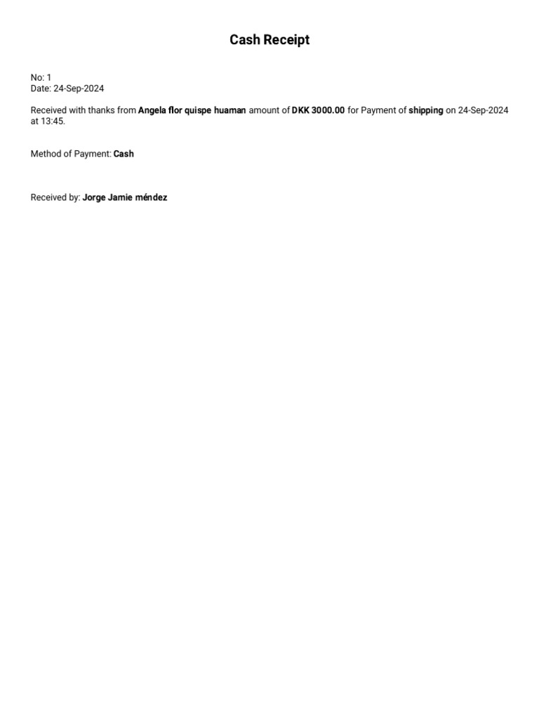 Cash Receipt for Shipping Payment | PDF