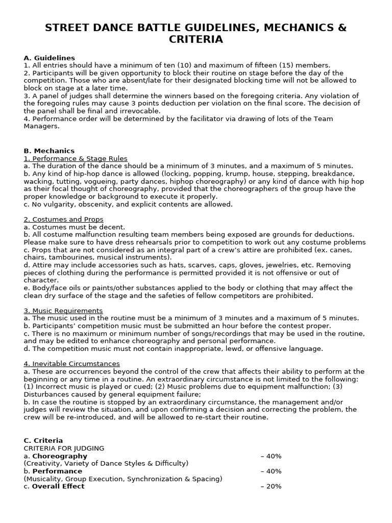 Street Dance Contest Mechanics | PDF