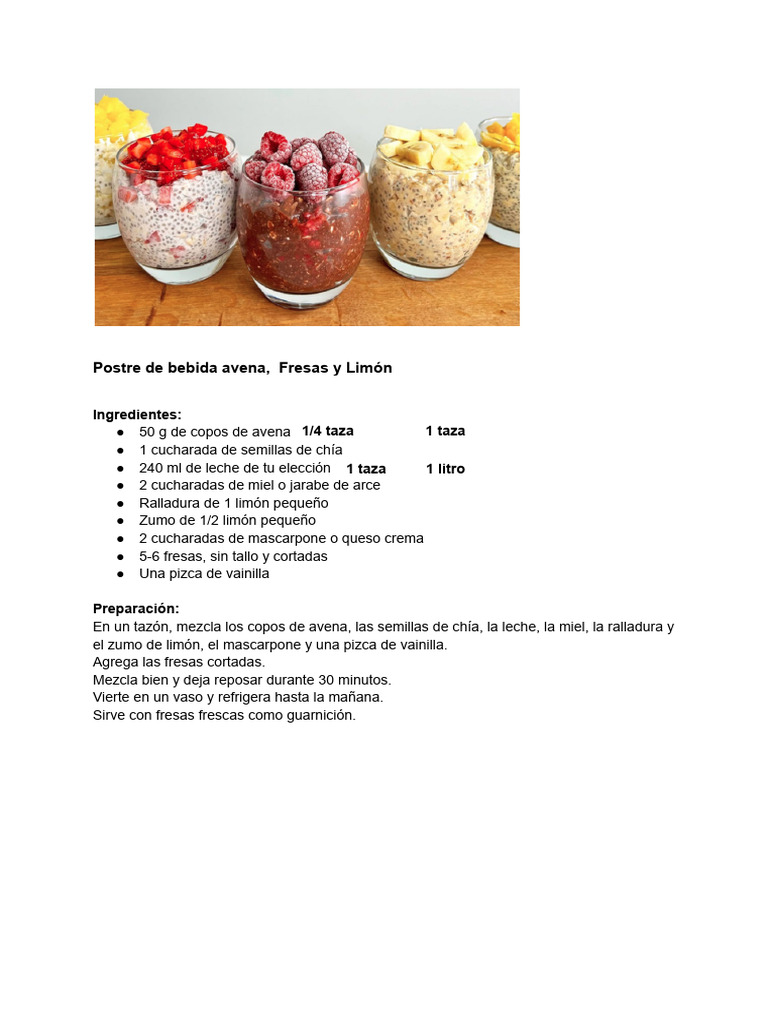 Postres con avena, chia y frutas - Documentos de Google | PDF