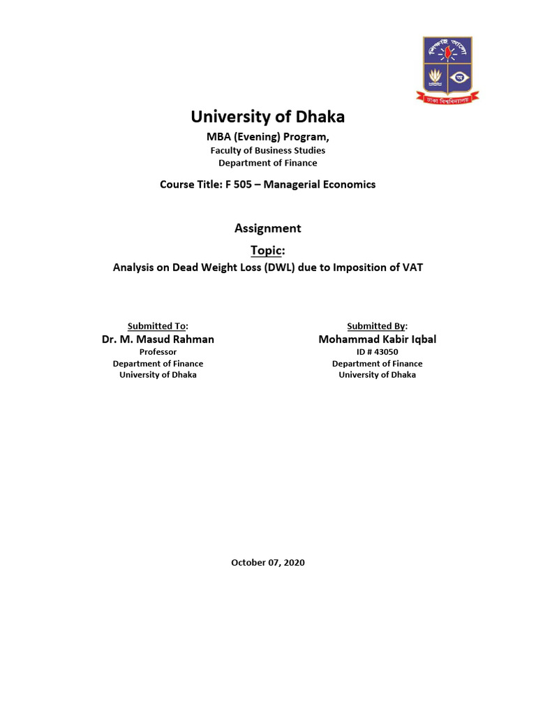 43050 Mohammad Kabir Iqbal Assignment F 505 Managerial Economics Pdf Finance And Money Management