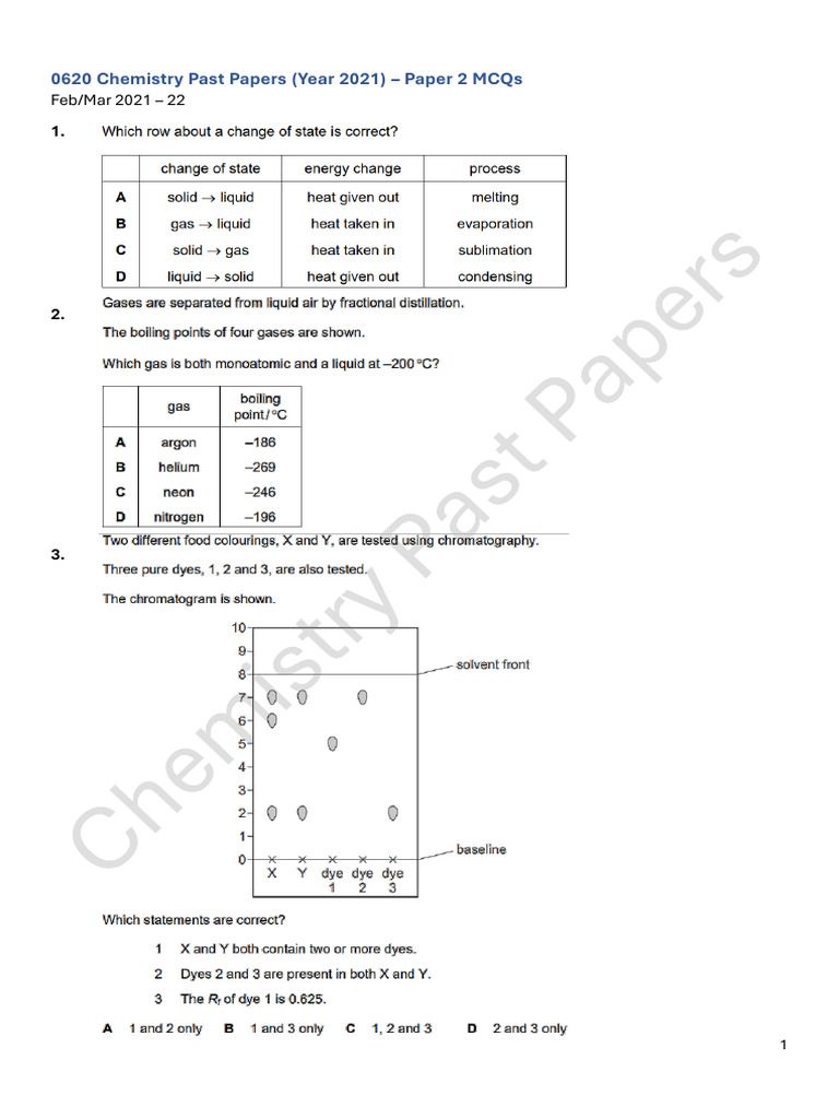 0620 Chemistry Past Papers (2021 - Paper 2) | PDF
