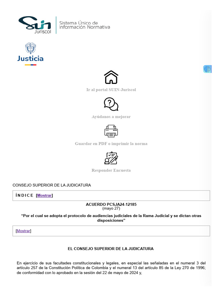 Acuerdo Pcsja24-12185 | PDF | Judicaturas | Juez