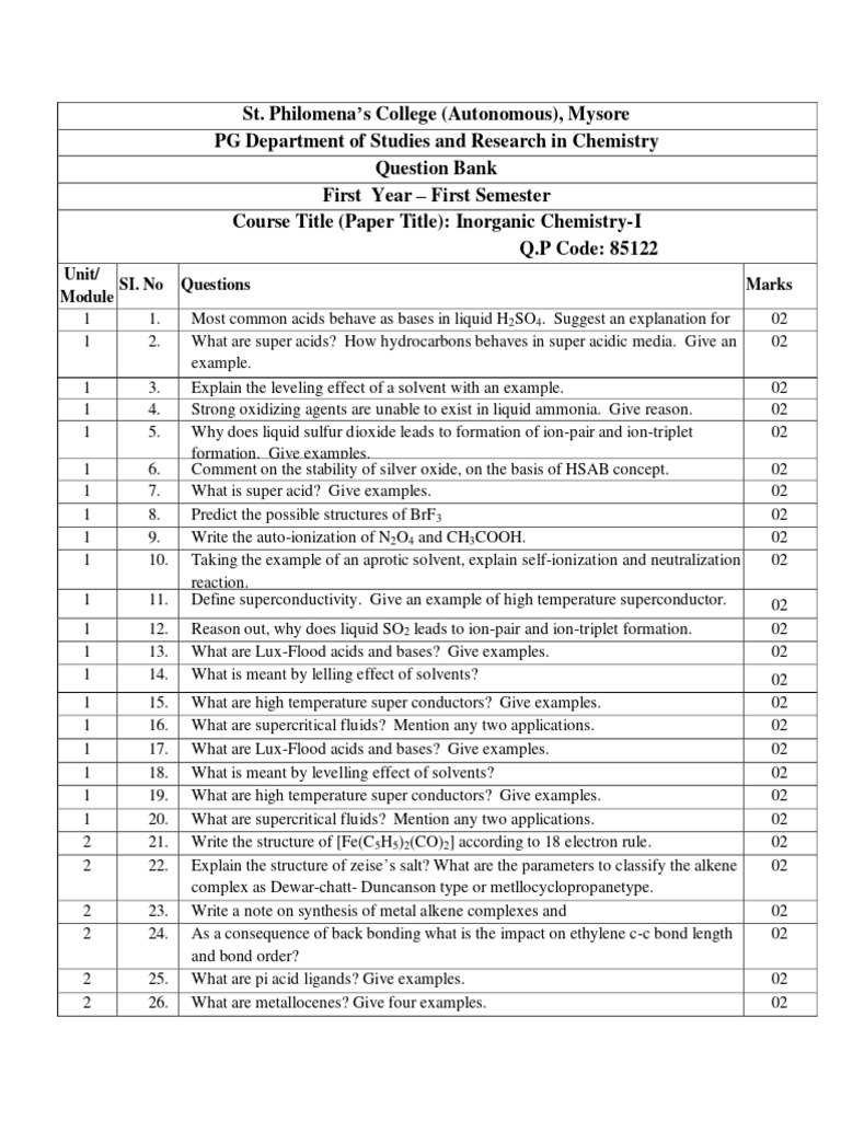 QP CODE 85122 Inorganic Chemistry 1 | PDF | Coordination Complex ...