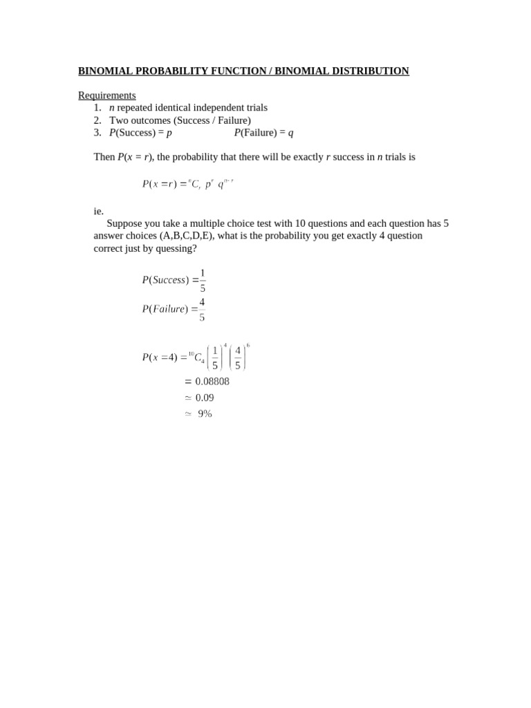 Binomial Probability Function | PDF | Language Arts & Discipline ...