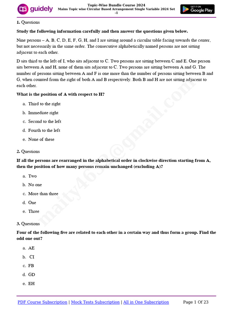 Mains Topic Wise Circular Based Arrangement Single Variable 2024 Set - 1 | PDF