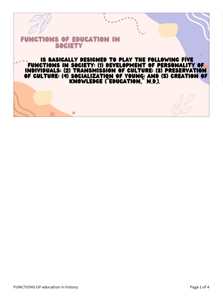 FUNCTIONS OF Education in History - 20241023 - 185604 - 0000 | PDF