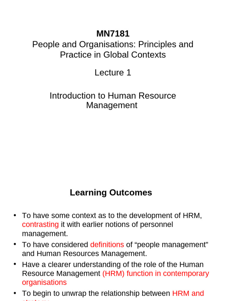 01 Slides Week 1 HRM Intro MBA Lec 1 | PDF | Human Resource Management ...