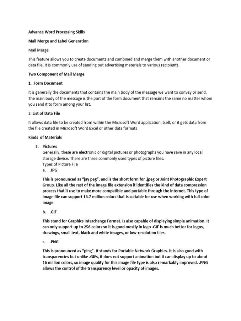 Advance Word Processing Skills | PDF | Computing | Imaging
