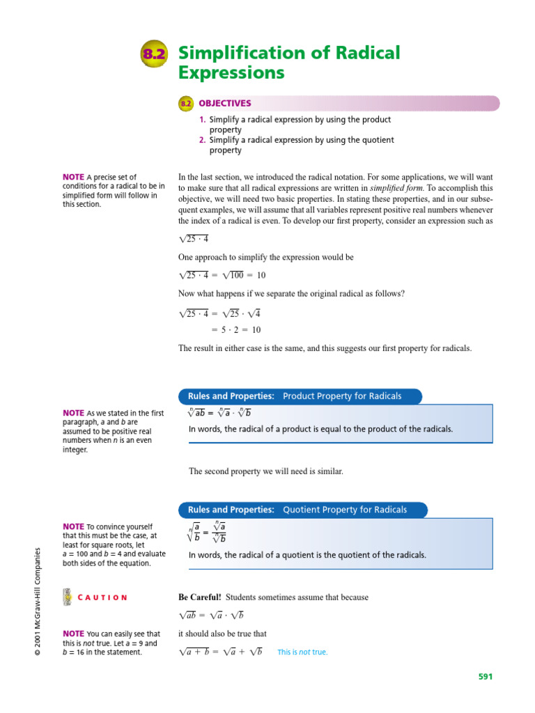 GV - Alg I.worksheet - Simplification.of - Radical.expressions - Mhhe ...